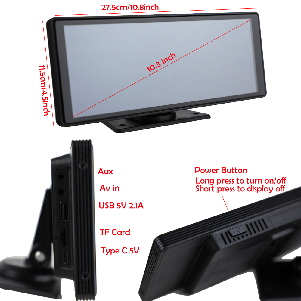 10 Inch touch screen portable with wireless apple carplay android ...